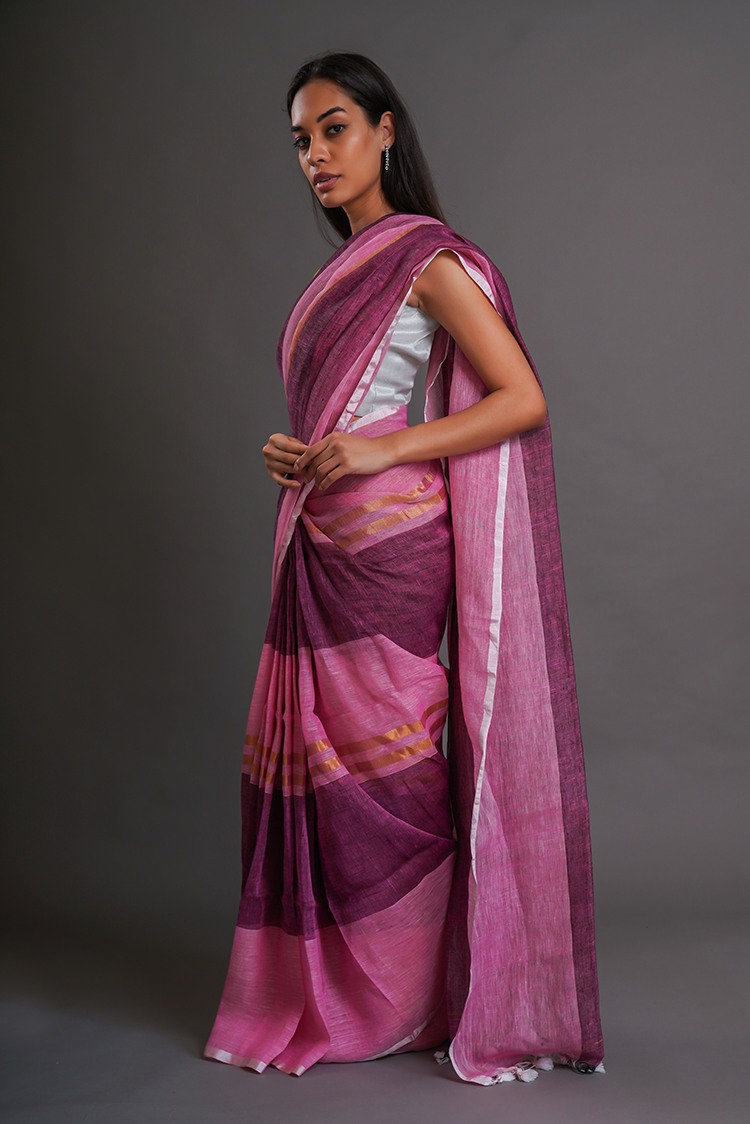 Pride Mesmerizing Grape Pink & flamingo pink Saree with Handwoven Pearl ...
